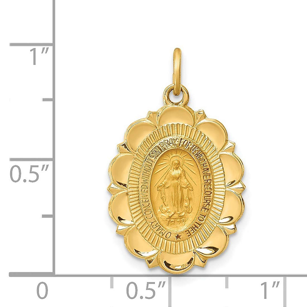 Jewelry Stores Network Mary Mother of God Miraculous Medal with Words Oval Pendant in Real 14k Yellow Gold 20x15mm