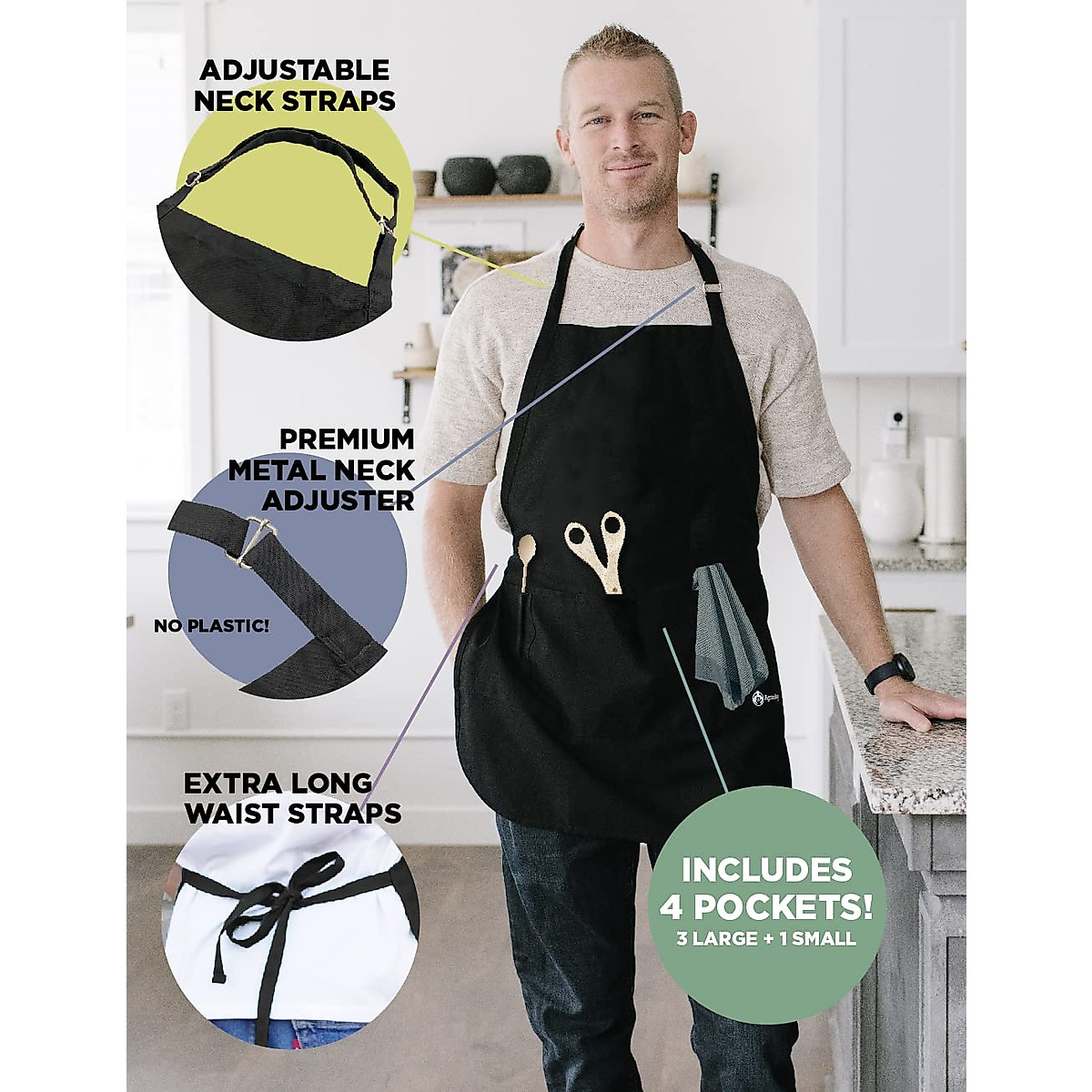 ApronMen, Funny Baking Apron Stressed Is Just Desserts Spelled Backwards - Adjustable Straps - One Size Fits All Grilling Apron With Pockets - Cotton Kitchen Cooking Chef Apron