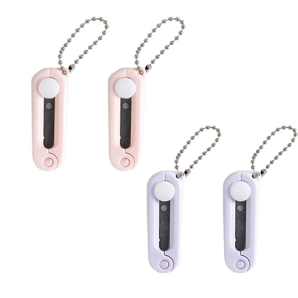 Uniquer 4 PCS Folding Scissors 2.5inch Mini Portable Craft Scissors Pink and White Travel Scissors Foldable Telescopic Pocket Scissor with Hanging Keychain for DIY Scrapbooking, Crafting, Sewing