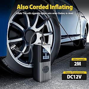 Air Compressor, EnjoyNest Portable Tire Inflator Air Pump for Car Tires (Real 9000mAh &150PSI) Faster + Powerful + Enduring Car Accessories with Digital Screen for Cars, Bike, Inflatables, Balloons