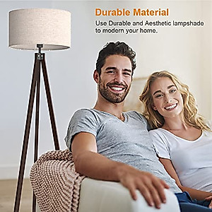 LEPOWER Wood Tripod Floor Lamp, Mid Century Standing Reading Light for Living Room, Bedroom, Study Room and Office, Modern Design, Flaxen Shade with E26 Base (Walnut)