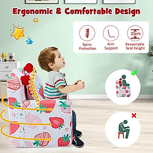 HONEY JOY Toddler Couch, Crown Shaped Kids Chair w/Bonus Pillow, Comfy Kids Playroom Furniture w/Velvet Cover & Extra Soft Foam, Lightweight Baby Sofa, Kids Sofa for Boys Girls (Pink Strawberry)