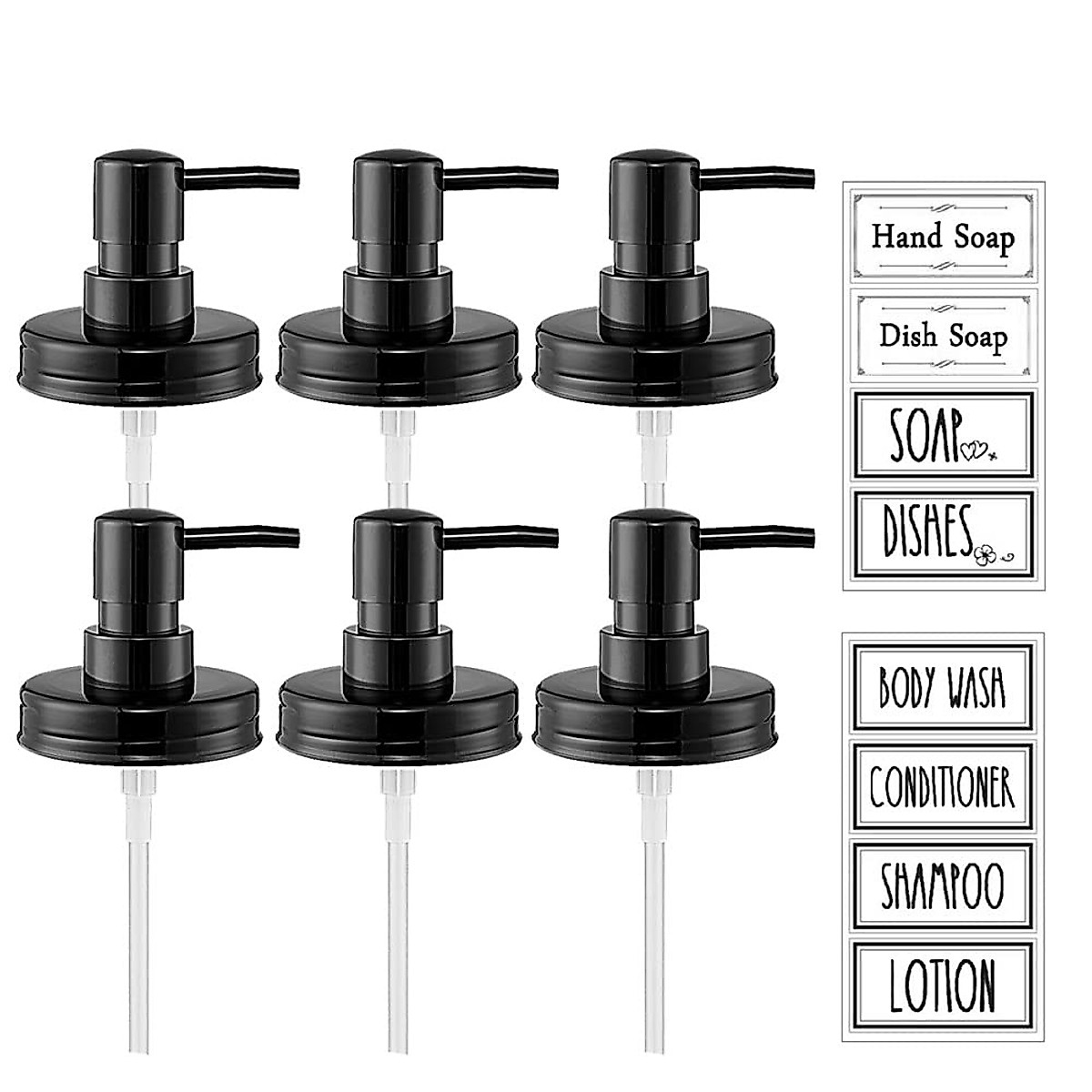 Onsogi Regular Mouth Plastic Mason Jar Soap Dispenser Pumps and Lids- Rust-Proof Mason Jar Accessories Rustic Farmhouse Kitchen Counter Top Bathroom Decor and Organization - 6 Pack