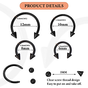 Yolev 16PCS Stainless Steel Nose Ring Septum Piercing Jewellery Horseshoe Piercing Jewelry Captive Bead Ring Helix Tragus Cartilage Earrings for Women Men