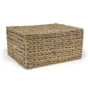The Lucky Clover Trading Co Classic Braided Seagrass Lid Basket, Natural
