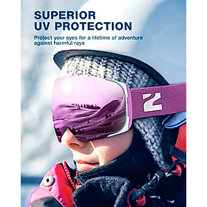 ZIONOR Ski Goggles, Z1 Zipon HD Lens Snow Goggles for Men Women Adult, Anti-fog Magnetic Lens Snowboard Goggles with UV Protection, OTG Snowboarding Goggles, Over Glasses Skiing Snowmobile Goggles