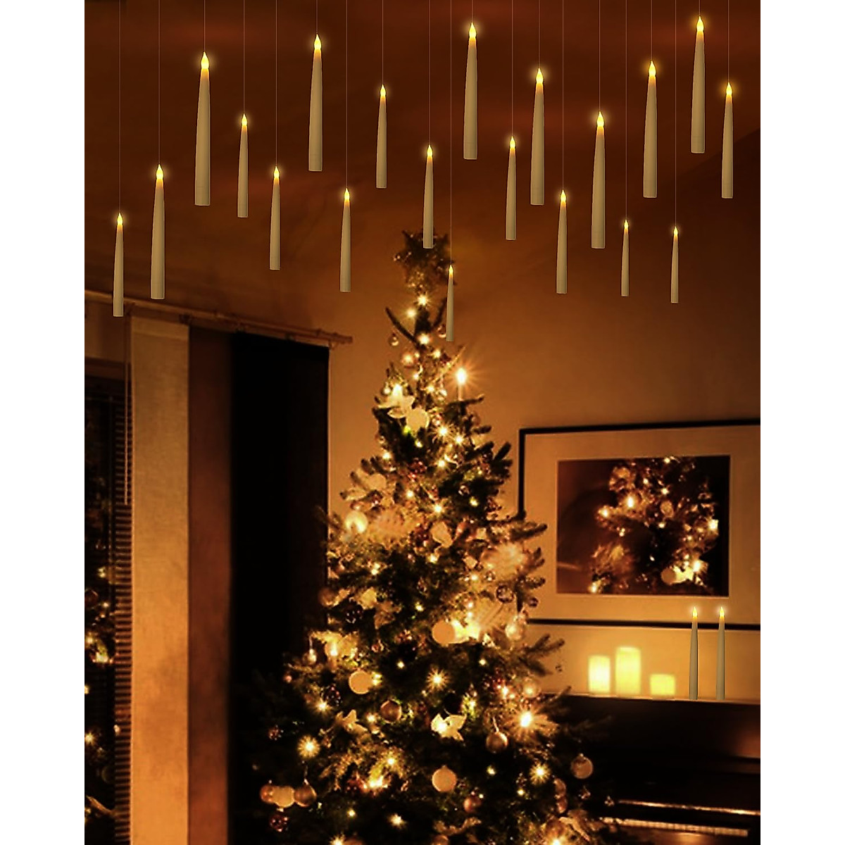 Bomivix 20pcs Christmas Decorations Flameless LED Floating Candles with Magic Wand Remote - Floating Hanging Home Decorations for a Spooky Atmosphere-Perfect for Festive Home Display