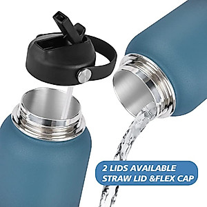 32OZ vacuum double insulated stainless steel water bottle with straw lid Triple Walled 2 Layered Vacuum Thermos for Hot Drinks Keep Hot&Cold For Up to 24 Hours, blue, (5358755)