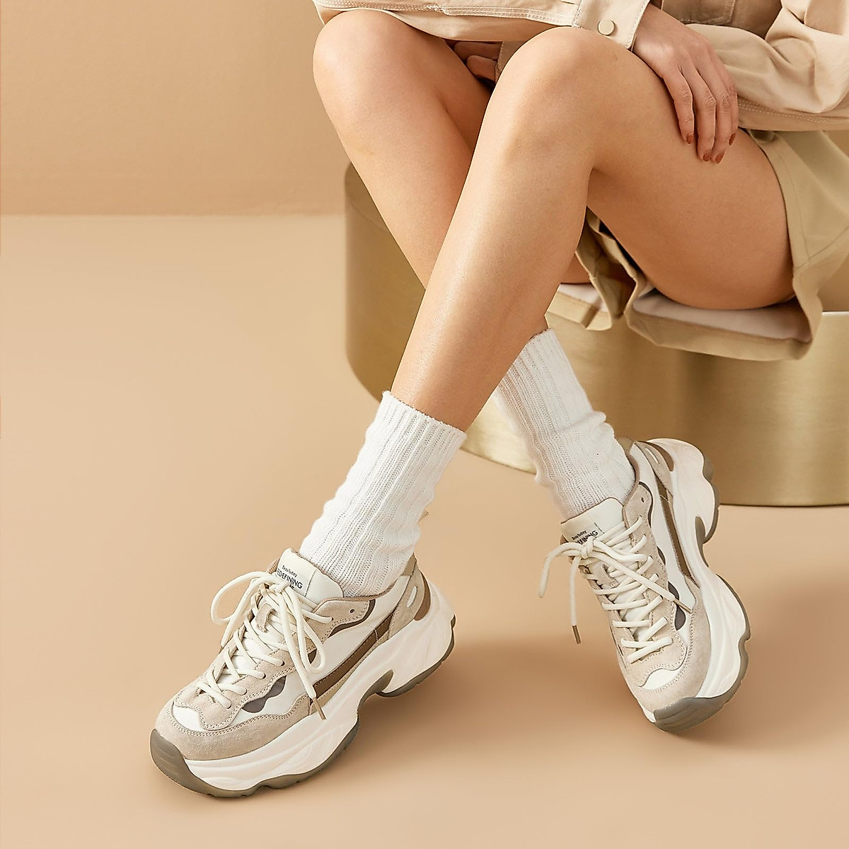 BEAU TODAY Womens Chunky Sneakers, Chunky Shoes for Women, Lace up Comfortable Fashion Dad Sneaker Black&Blue US Size 8