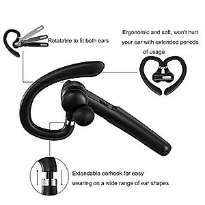 ICOMTOFIT Bluetooth Headset, Wireless Bluetooth Earpiece V5.0 8-10 Hours Talktime Stereo Noise Cancelling Mic, Compatible for iPhone Android Cell Phones Driving/Business/Office (Black)