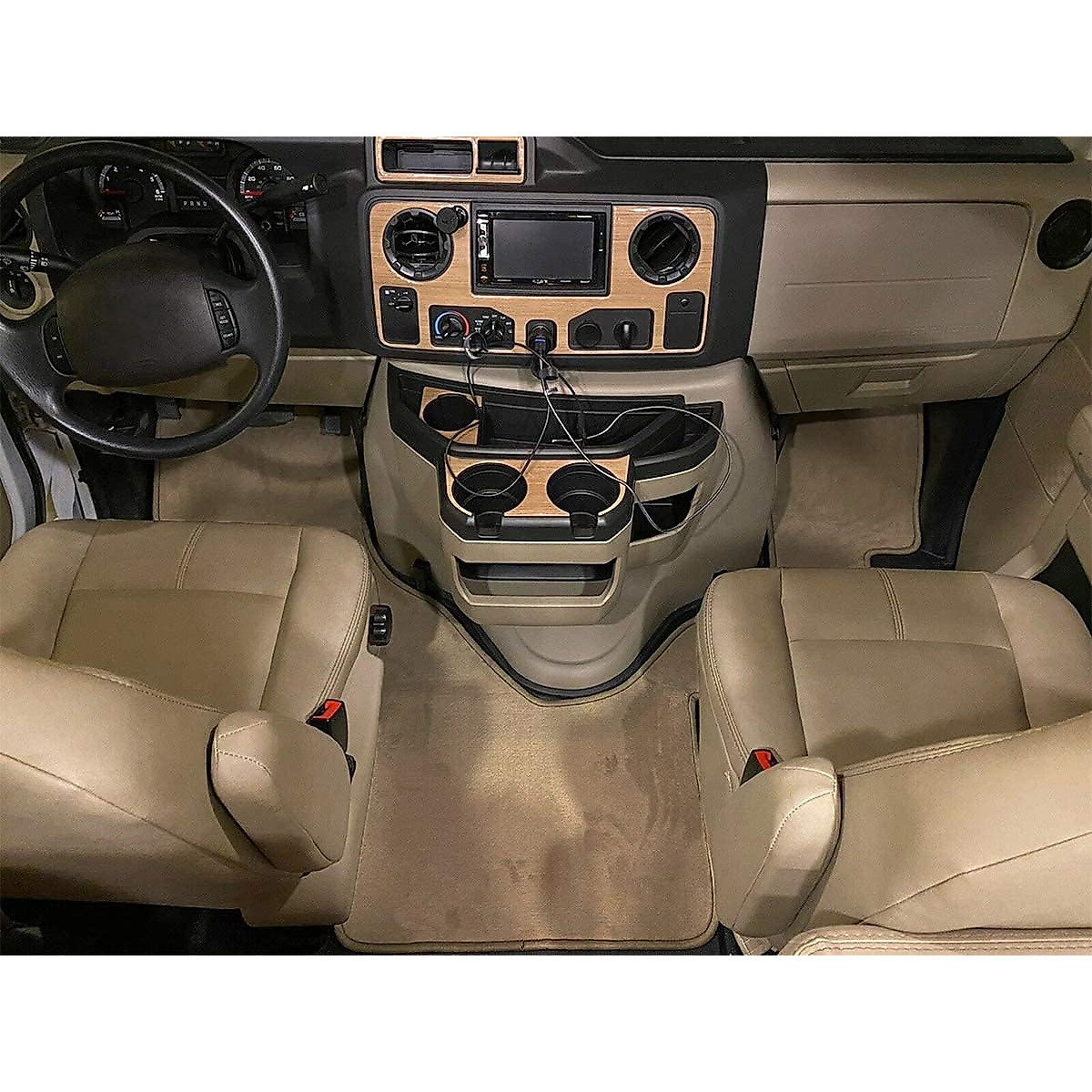 Auto Mat Store One-Piece Front Carpet Floor Mat with Serge Edges and Heel Pad Compatible with Ford E-Series/Econoline Vans (Beige/Tan)