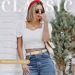 VONMELLI 2 Pack Women's Leather Belts for Jeans Pants Fashion Gold Buckle Ladies Belt light beige