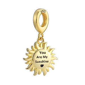 You Are My Sunshine Gold Sun 925 Sterling Silver Charm Bead For Pandora & Similar Charm Bracelets or Necklaces