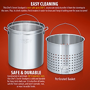 Chef's Secret 82 Quart Stainless Steel Stockpot w/Basket: Perfect for Soups, Boils, Stews and Tamales