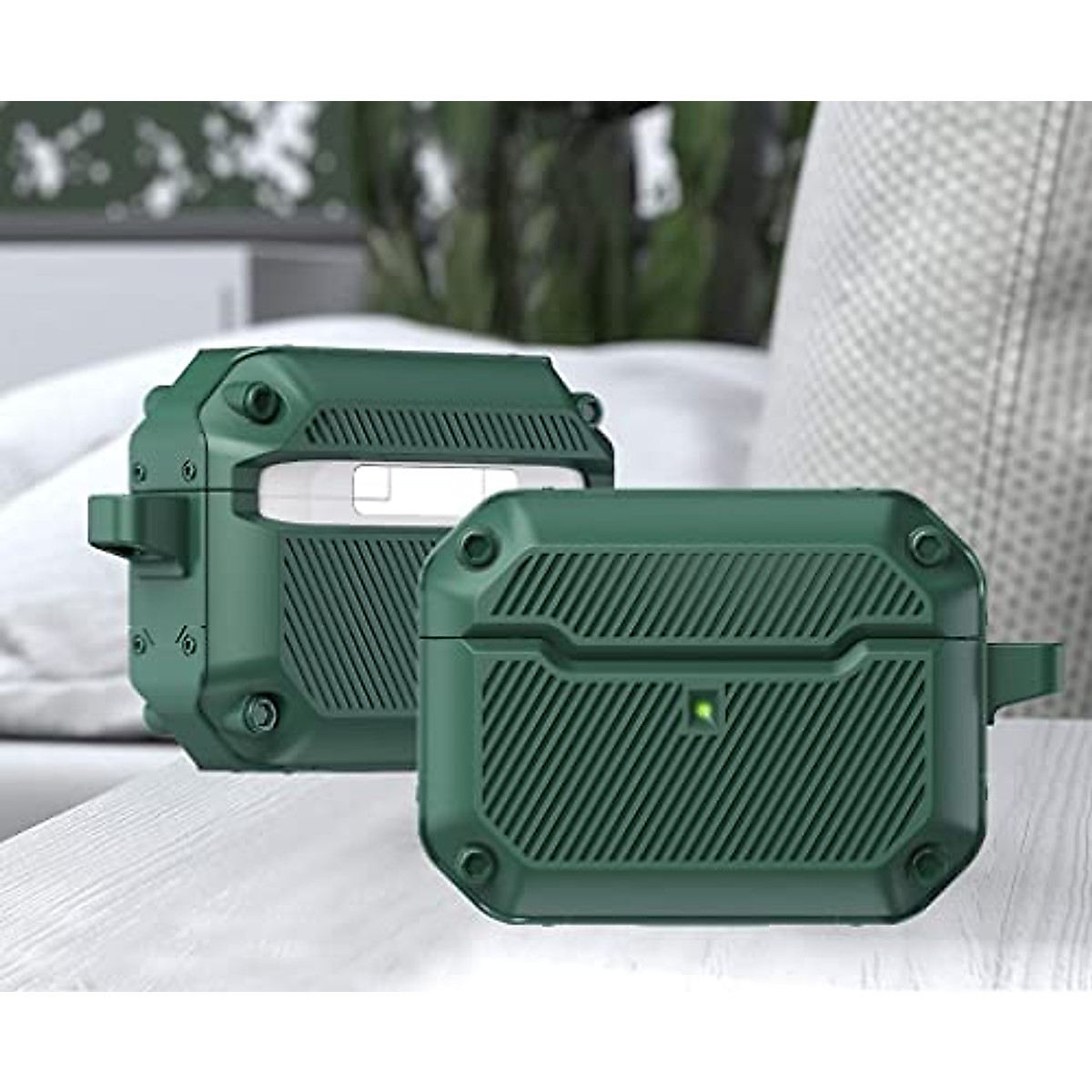 Blaspins AirPods Pro Case, Military Design TPU Hard Shell, Full-Body Rugged Protective Cover Case Skin Shockproof, Secure Lock Clip with Keychain for AirPod Pro 2019 [Front LED Visible] TPU - Green