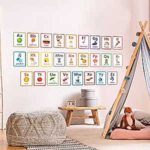 Alphabet Wall Decals Fruits Letter Wall Stickers Animals Alphabet ABC Kids Wall Stickers Peel and Stick Removable Wall Stickers for Kids Nursery Bedroom Living Room Décor