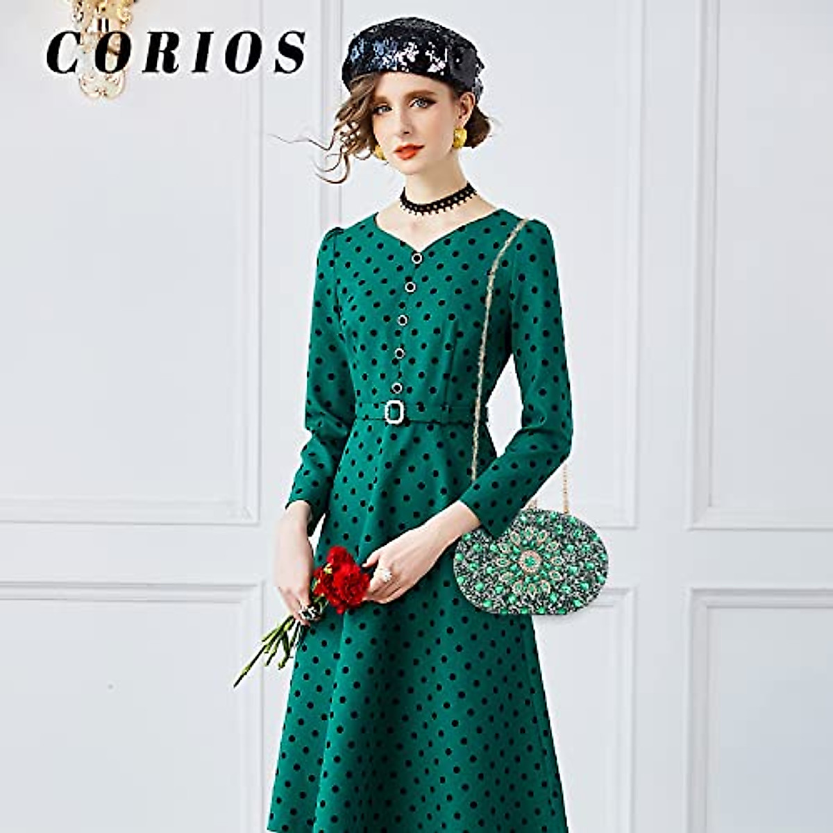 CORIOS Rhinestone Evening Bag for Women Sparkly Sequin Purse Bridal Wedding Handbag Glitter Shoulder Bag Crystal Clutch Bag Elegant Crossbody Bag for Wedding Banquet Cocktail Prom Party Green