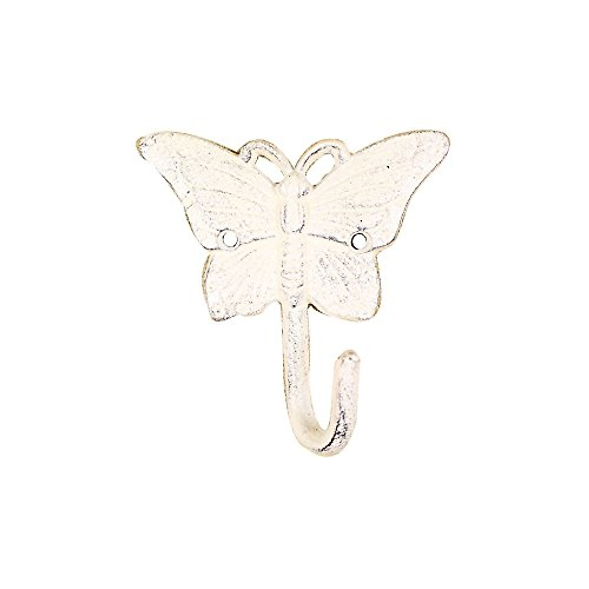 Whitewashed Cast Iron Butterfly Hook 6" - Rustic Wall Hook - Butterfly Decor