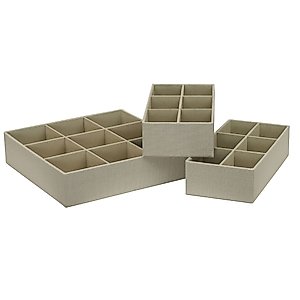 Household Essentials 3 Piece Drawer Organizers Starter Set, Customizable Inserts, Large Tray and 2 Small Trays, Cream