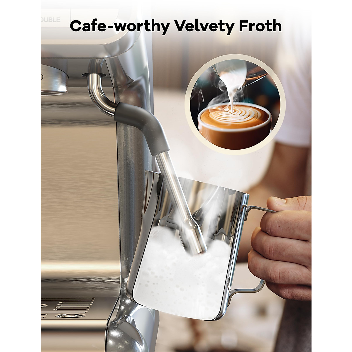 SPORTY&FIT Semi-Automatic Espresso Machine With Grinder, 20 Bar Espresso Maker Coffee Machine Cappuccino Machine with Milk Frother & 95oz Removable Water Tank for Home Office (Light Grey)