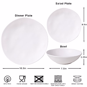 ZAROCRUS 12Pcs Melamine Dinnerware Sets, White Dishes Set Service for 4 with Dinner Salad Plates and Bowls Set, a Lightweight Dinnerware Set Great for Outdoor RV and Camper, Dishwasher Safe