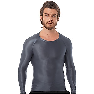 Daenrui Men's Long Sleeve Compression Shirts Sport Athletic Workout Cool Dry Baselayer Running T-Shirt Grey Medium