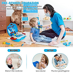 Toy Doctor Kit for Kids: 27Pcs Pretend Play Medical Doctor Playset with Carrying Case Electronic Stethoscope - Role Play Gift Educational Doctor Play Set for Toddler Boys Girls Ages 3 4 5 6