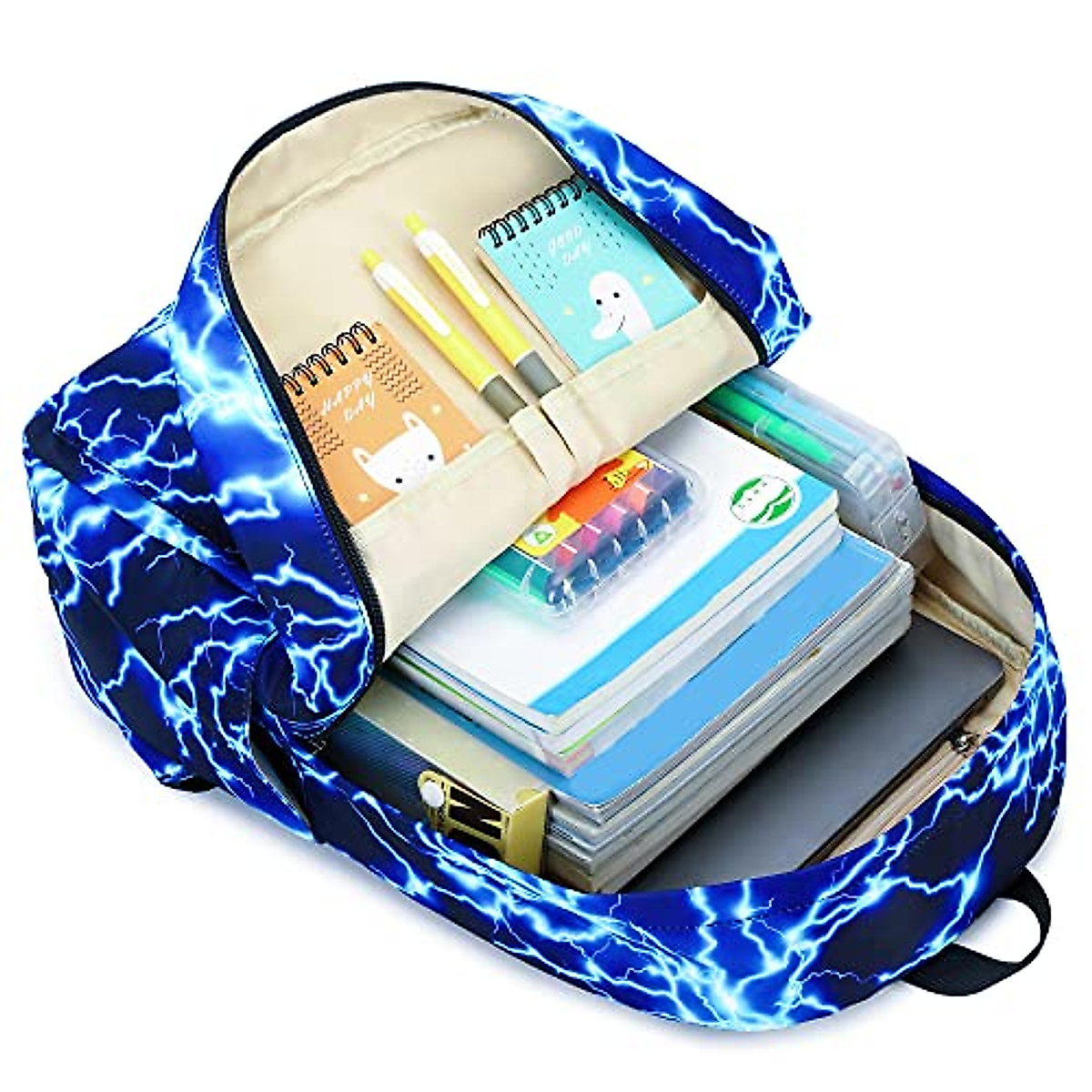 AM SeaBlue Backpack for Boy Middle School Lightning Bookbag Durable Student Teenager Sturdy Lightweight Waterproof (1-Blue)