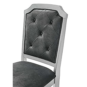 Liveasy Furniture Dining Table Set for 6, Kitchen & Dining Room Sets with Button Tufted Upholstered Chairs and Mirror Tile Edge (Silver/Grey)