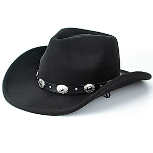 Utaly Womens Felt Western Cowboy Hats for Men Wide Brim Cowgirl Fedoras Hat with Belt Buckle