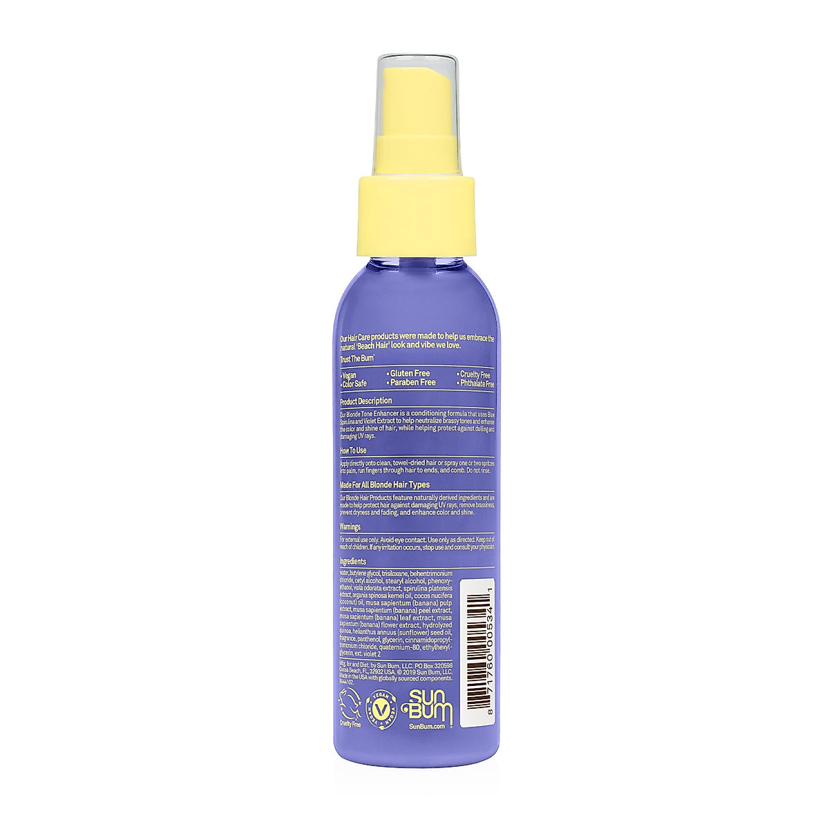 Sun Bum Blonde Tone Enhancer | Paraben, Gluten and Cruelty Free Purple Leave In Treatment for Blondes | 4 oz