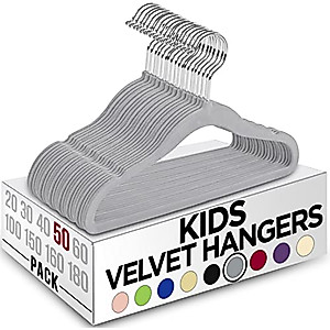 Utopia Home Kids Hangers Velvet (Pack of 50) - 11.6 Inch Durable Baby Hangers for Closet - Perfect Toddler Hangers for Everyday Use (Grey)