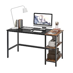 DlandHome Storage Desk Studio Table, 55.1 Inch Large Desk Computer Desk Home Office Table with Storage Shelves Study Writing Desk with Splice Board DUS-CXYM-PB001A-140