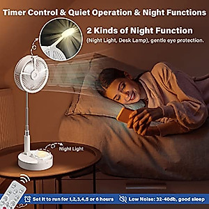 Portable Oscillating Standing Fan with Remote Control Light, Rechargeable Fan Small Desk Fan with Misting Timer 4 Speeds 7200mAh Folding Quiet USB Fan Personal Floor Fan Pedestal Fans for Home Bedroom