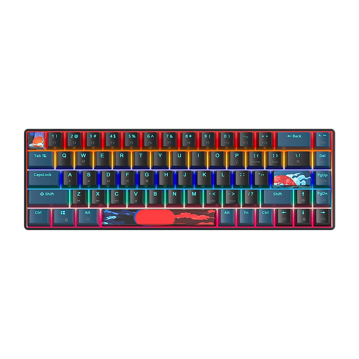 Mosptnspg Protable 60% Percent Gaming Keyboard Mechanical, Mini Compact RGB Backlit 68 Keys Wired Office Keyboard with Red Switch for Mac/Win (Monstor Black/red Switch 68)