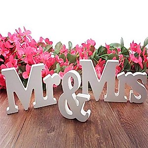IronBuddy Mr Mrs Sign Letters 3D White Wooden Letters Decoration Wooden Mr and Mrs Letters for Party Wedding Table Decoration Photo Props (White)