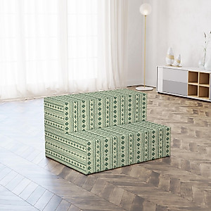 Ambesonne Aztec Foldable Mattress, Tribal National Borders, 74.8" x 35.4", Reseda Green and Beige