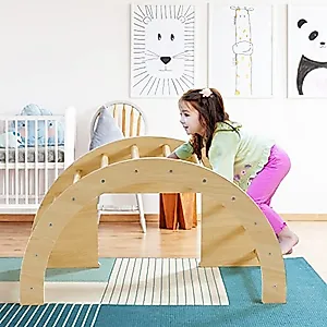 Beright 5 in1 Climbing Arch Sensory Table for Kids, Montessori Climbing Gym, Rocker Board Wooden Toy with Collapsible Storage Bin, Learning Playset