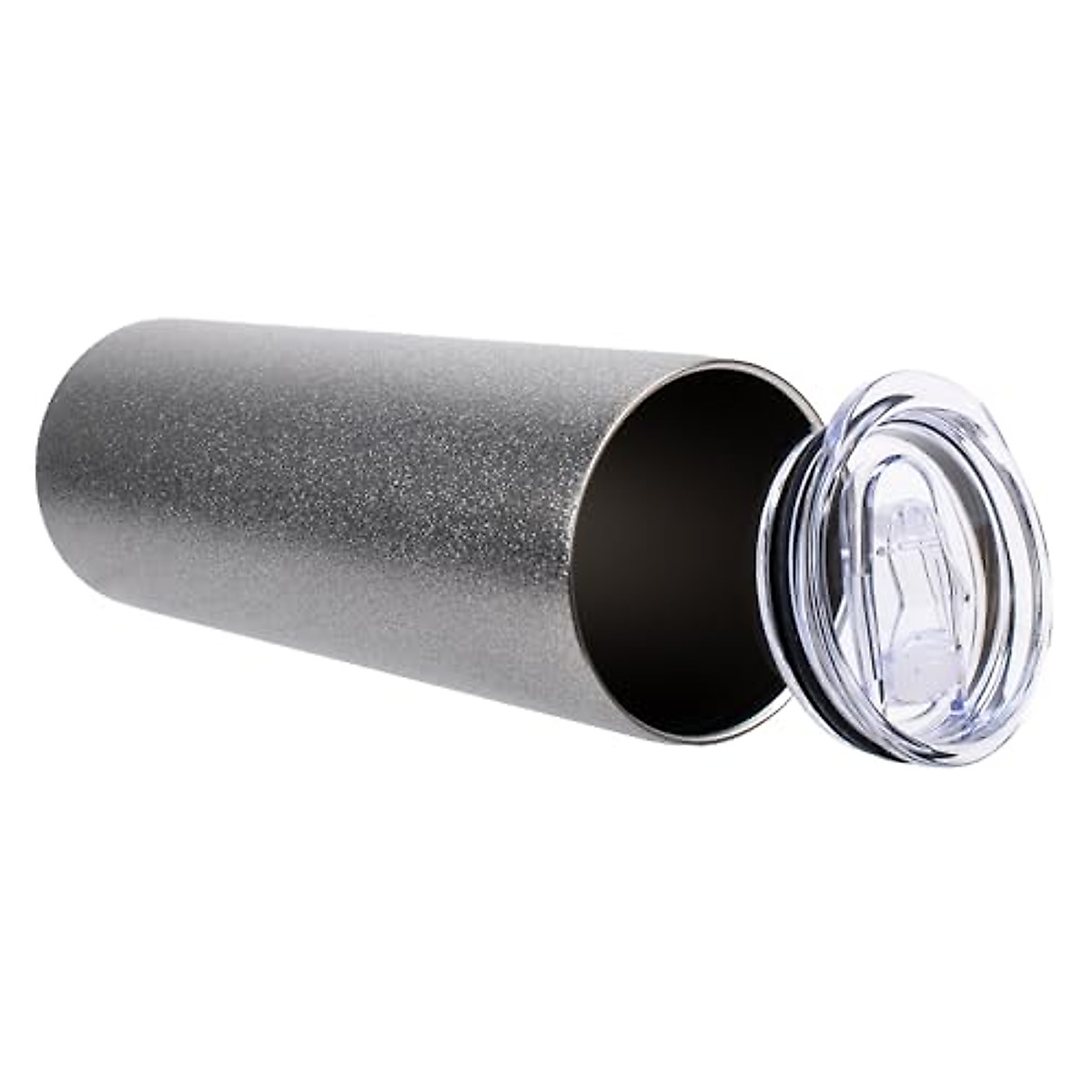 Elanze Designs 20 oz Glitter Stainless Steel Insulated Travel Tumbler With Sliding Lid For Iced or Hot Beverage, Silvertone Sparkle
