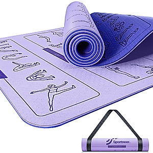 Yoga Mat with Poses, Sportneer Yoga Mats for Women & Men, Non Slip Double-Sided, Exercise Mats for Home Workout - 24" Wide x 72" Long x 1/4" Thick - Exercise Mat Yoga Mat with Strap Home Gym