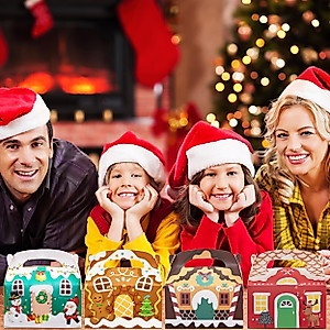 Sunolga 24 Pieces 3D Christmas Cardboard Treat Gift Boxes for Holiday with 4 Patterns Xmas Goody Gift Christmas House Cardboard Gifts Boxes Crafting and Cookie Boxes