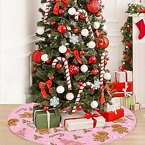 Christmas Tree Skirt Pink Tree Skirt Christmas Tree Candy Cane Gingerbread Xmas Winter Tree Skirt 48 Inch for Pink Christmas Indoor Outdoor Decorations