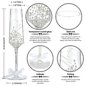 Personalized Mr and Mrs Wedding Champagne Flutes with Long Stem,Handcraft Bridal Shower Gift,Cute 7oz Bride and Groom Toasting Glass Set of 2, Unique Gift for Anniversary, Engagement Gifts for Couples