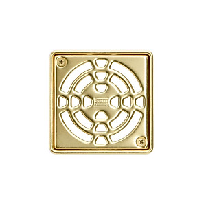 Schluter Kerdi-Drain Classic Shower Grate Kit with Integrated Slope Bonding Flange - Ideal for Tile Showers - 4" Grate Size, Square, Classic Gold Finish - KD4GRKECG