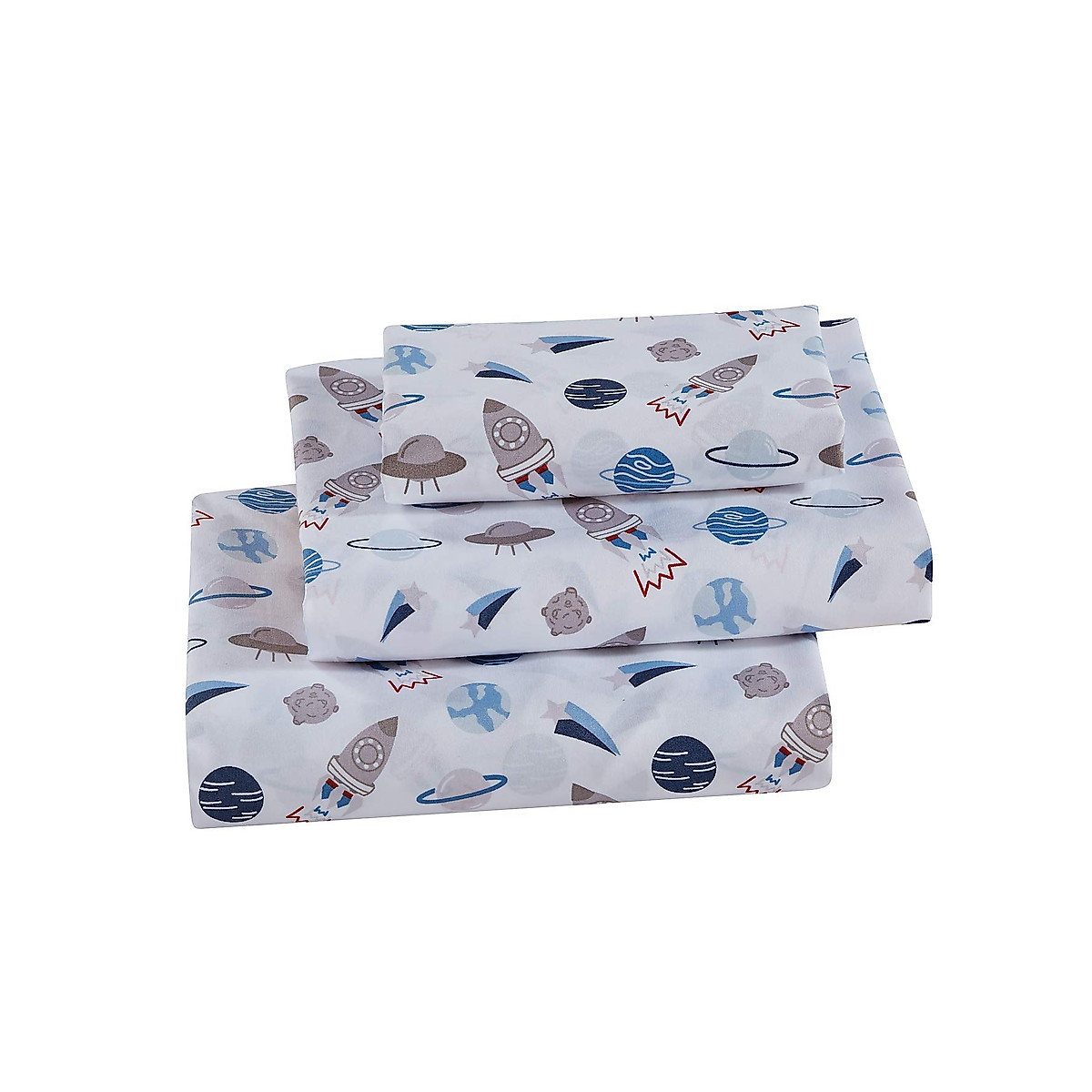 Linen Plus Sheet Set Kids/Teen Solar System Spaceship Universe Rocket UFO White Blue Grey Red New # Blue Solar (Twin)