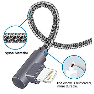 APFEN MFi Certified 10FT Lightning Cable iPhone Charger Cord 90 Degree Fast Data Cable Nylon Braided Compatible with iPhone Xs Max/XS/XR/7/7Plus/X/8/8Plus/6S/6S Plus/SE (Gray, 10FT)
