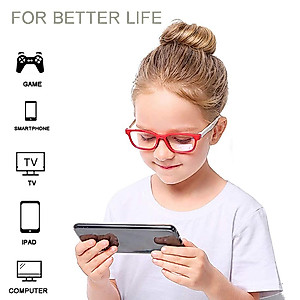 AHXLL Kids Blue Light Blocking Glasses 2 Pack, Anti Eyestrain & UV Protection, Computer Gaming TV Phone Glasses for Boys Girls Age 3-9 (Transparent Purple+ Transparent Pink)