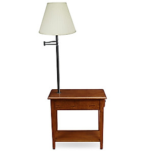 Leick Home 9037-MED One Drawer Swing Arm Lamp Side Table with Shelf, Medium Oak