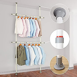 Adjustable Clothing Rack, Double Rod Clothing Rack, 2 Tier Clothes Rack, Adjustable Hanger for Hanging Clothes, White Clothing Rack, Heavy Duty Garment Rack, Closet Rack, Freestanding, 220Lbs