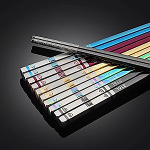 Hvanam 5 PaIrs Color 316 Stainless Steel 18/10 Reusable Chopsticks Set With Case Rainbow Multicolor Non-Slip Chopsticks Black Purple Gold Colored Blue For Dining Sushi Noodle Hot Pot,Dishwasher Safe